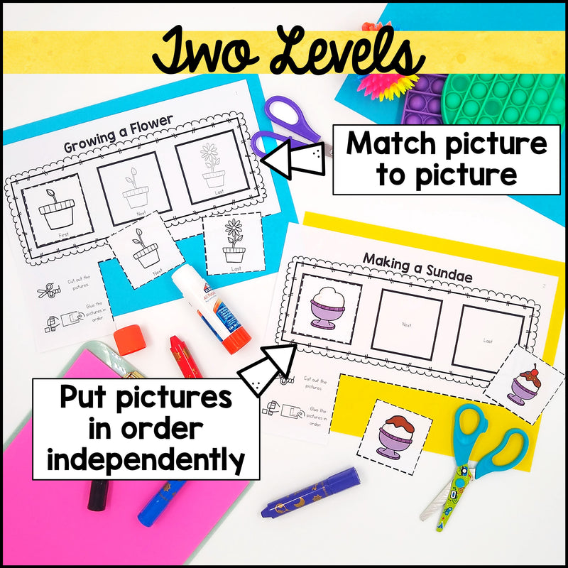 Cut and Paste Sequencing Activities (3 step) – Autism Work Tasks