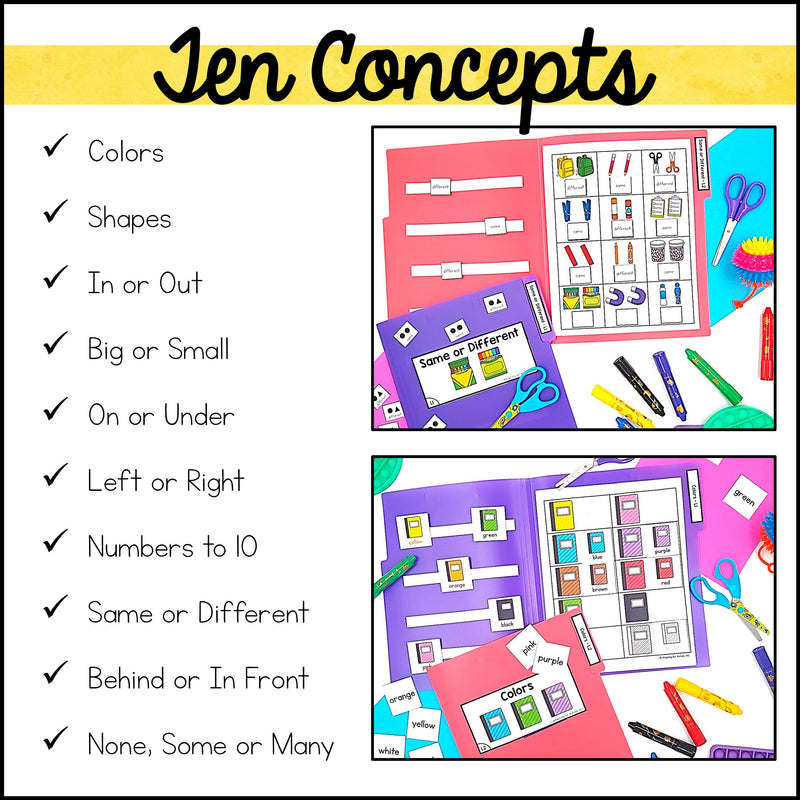 Back to School File Folder Games - Basic Concepts – Autism Work Tasks