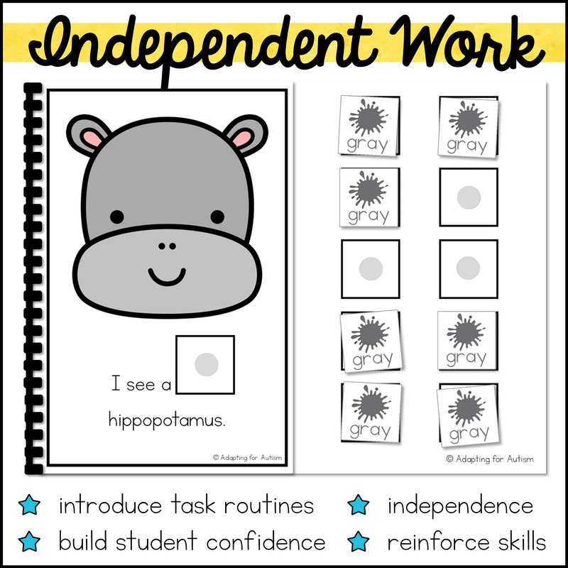 Errorless Learning Color Matching Adapted Books – Autism Work Tasks