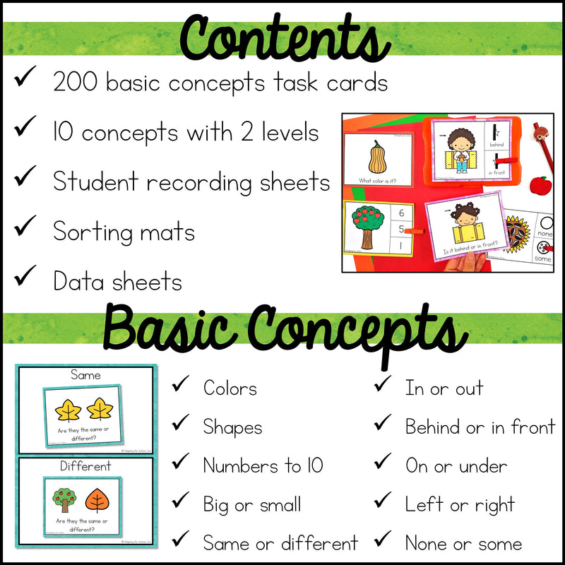 Special Education Task Boxes | Fall Basic Concepts – Autism Work Tasks