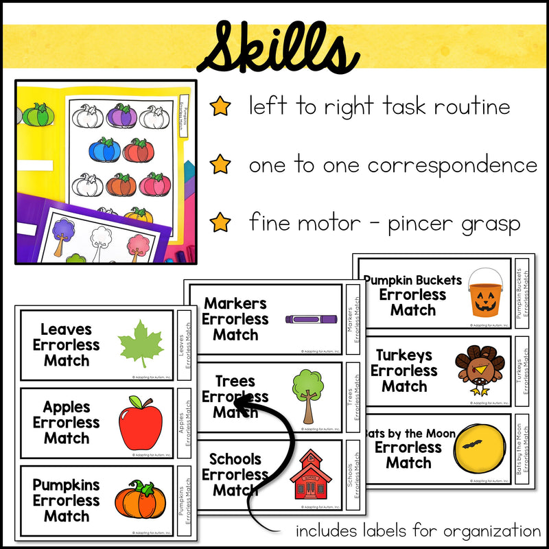 Errorless Fall File Folder Games and Activities – Autism Work Tasks