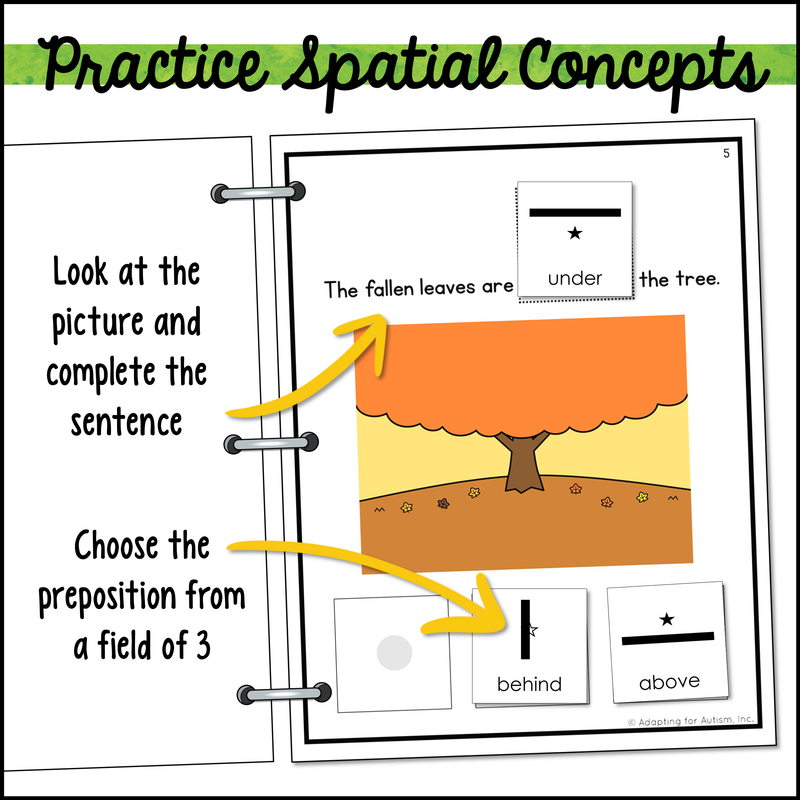 Fall Spatial Concepts Adapted Book for Special Education | Preposition ...