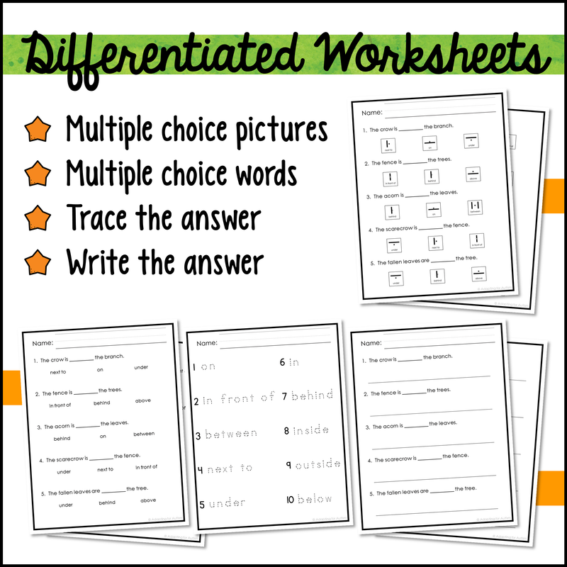 Fall Spatial Concepts Adapted Book for Special Education | Preposition ...