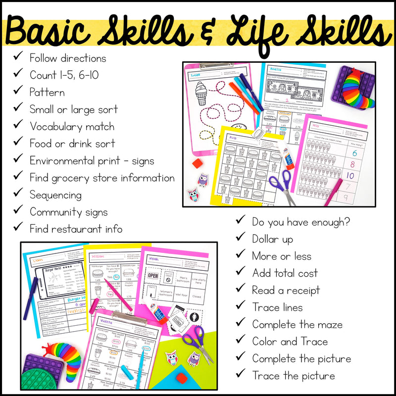 Life Skills Worksheets - Fast Food Restaurants – Autism Work Tasks