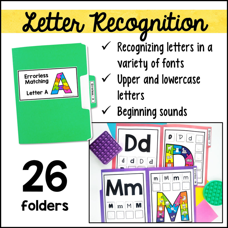 Letters and Number Recognition Errorless Learning File Folder Games an ...