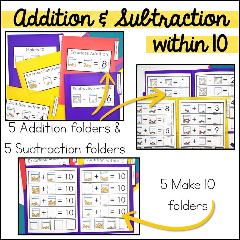 Math File Folder Games for Addition and Subtraction – Autism Work Tasks