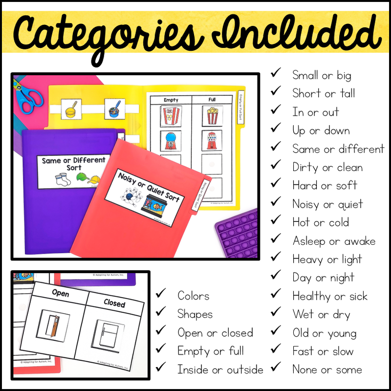 Sorting File Folders - Basic Concepts for Special Education – Autism Work Tasks