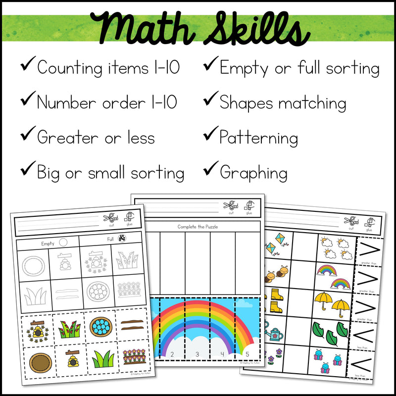 Spring Cut and Paste Math Activities – Autism Work Tasks