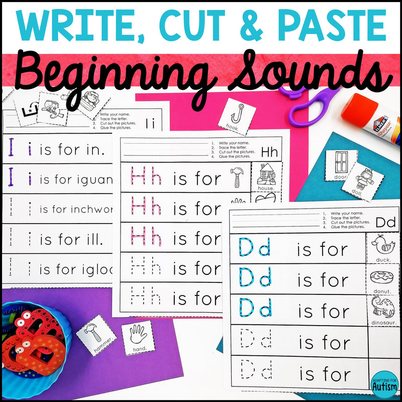 Beginning Sounds Worksheets: Cut and Paste Activities – Autism Work Tasks