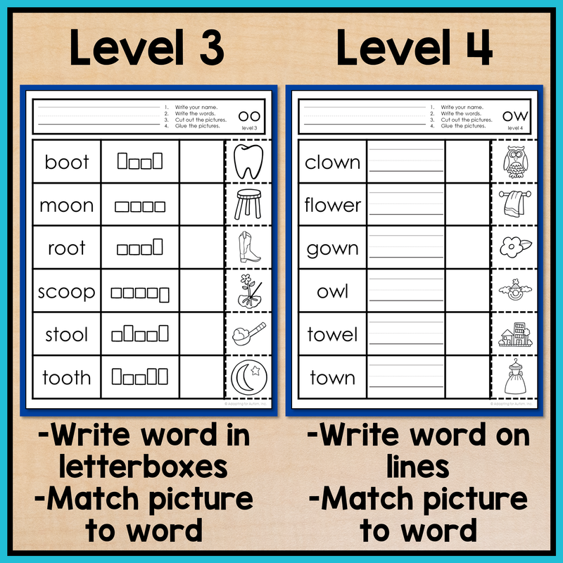 Diphthong and Vowel Digraphs Activities: No Prep Write, Cut and Paste ...