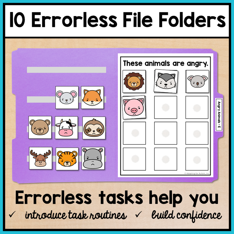 Errorless File Folder Games | Animal Emotions and Faces – Autism Work Tasks