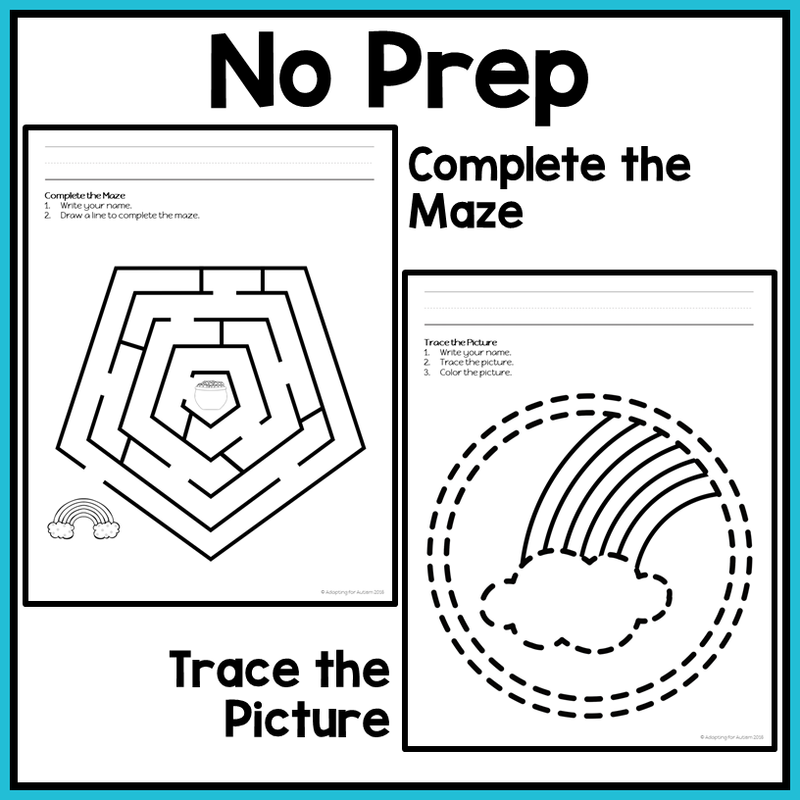 St. Patrick's Day Fine Motor Worksheets – Autism Work Tasks