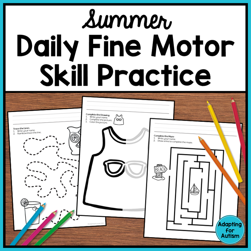 Summer Fine Motor Worksheets – Autism Work Tasks