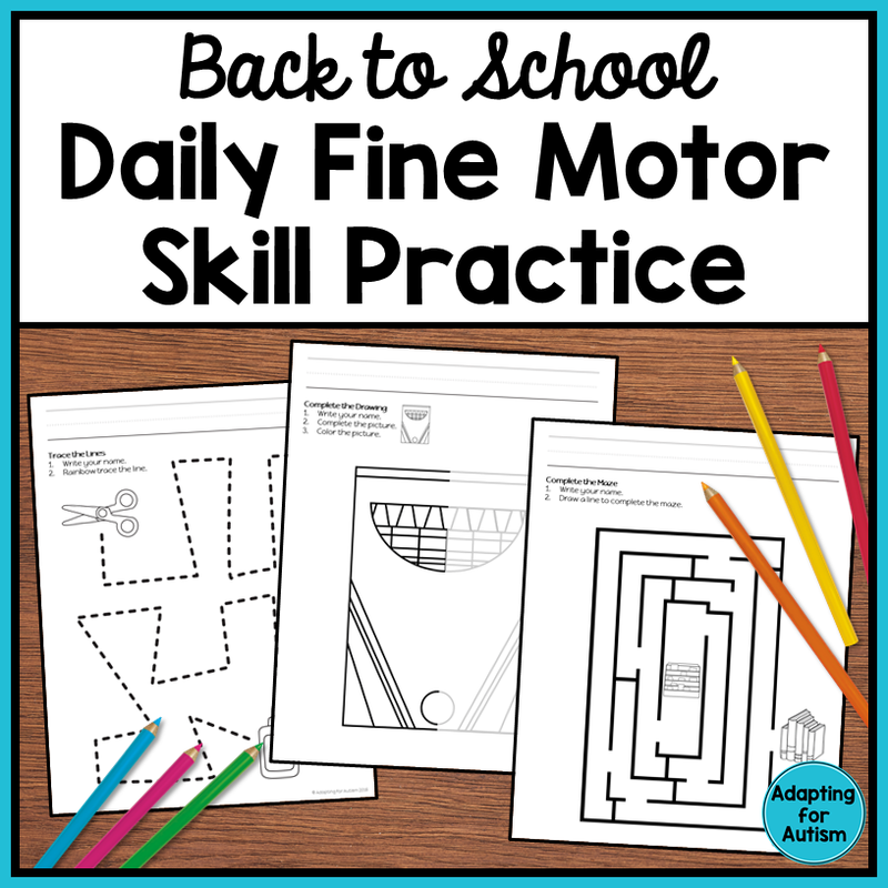 Back to School Fine Motor Worksheets – Autism Work Tasks