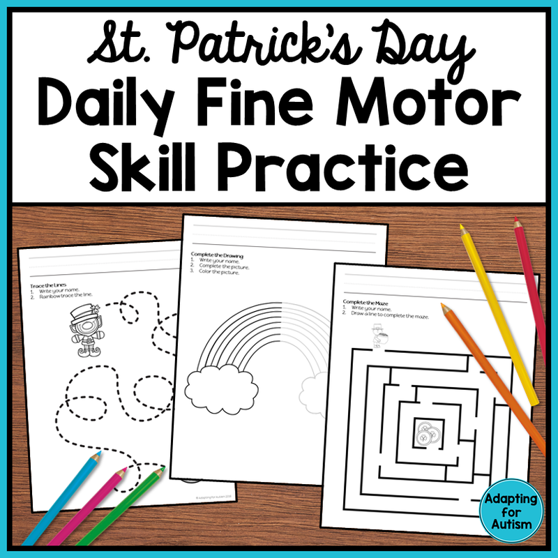 St. Patrick's Day Fine Motor Worksheets – Autism Work Tasks