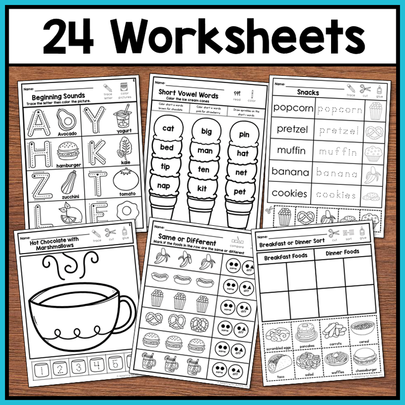Food Themed File Folder Activities Worksheets and Tasks Bundle – Autism ...