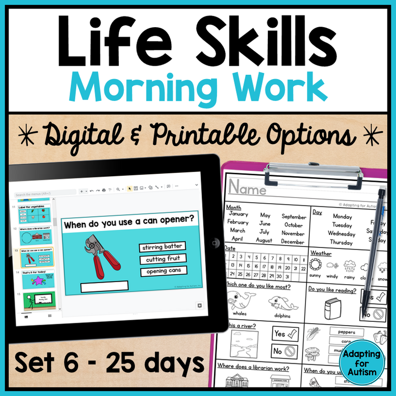 Life Skills Morning Work - Digital and Printable | Set 6 – Autism Work ...
