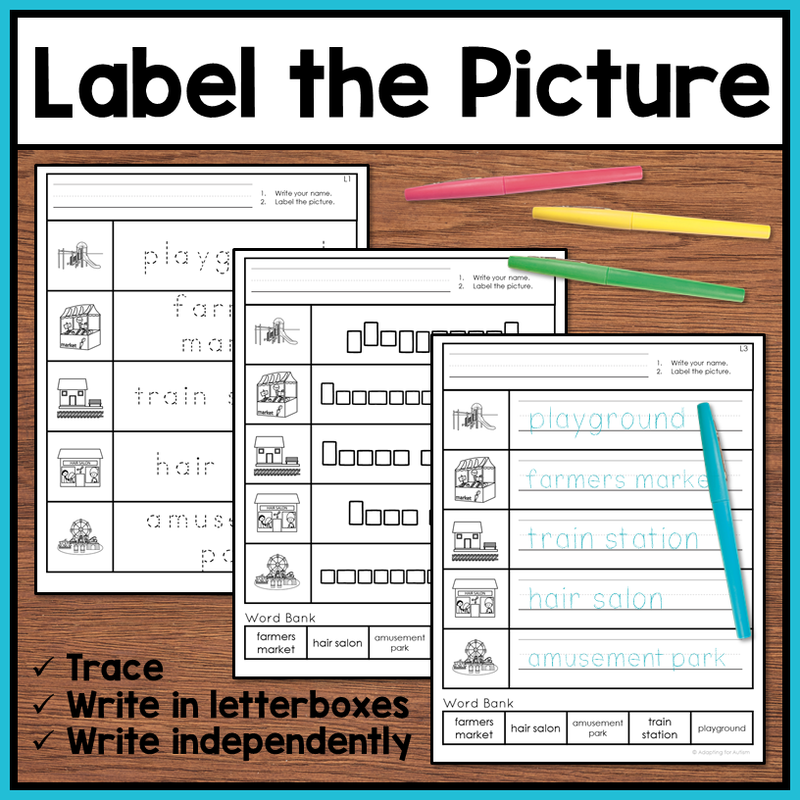 Life Skills Worksheets - Community Places Vocabulary – Autism Work Tasks