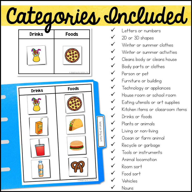 Category Sorting File Folders for Special Education – Autism Work Tasks
