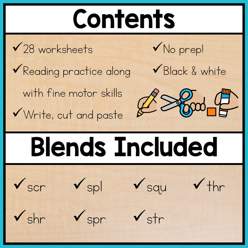 Three Letter Blends Phonics Worksheets: Cut and Paste Activities for W ...