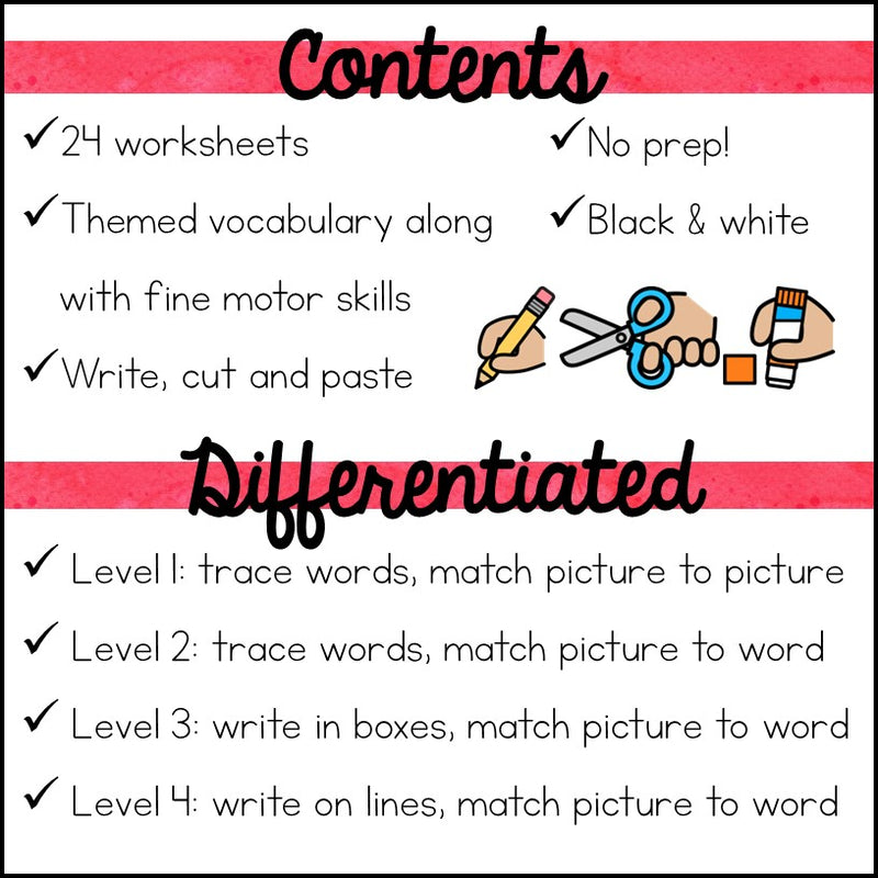 Transportation Write Cut and Paste Worksheets – Autism Work Tasks