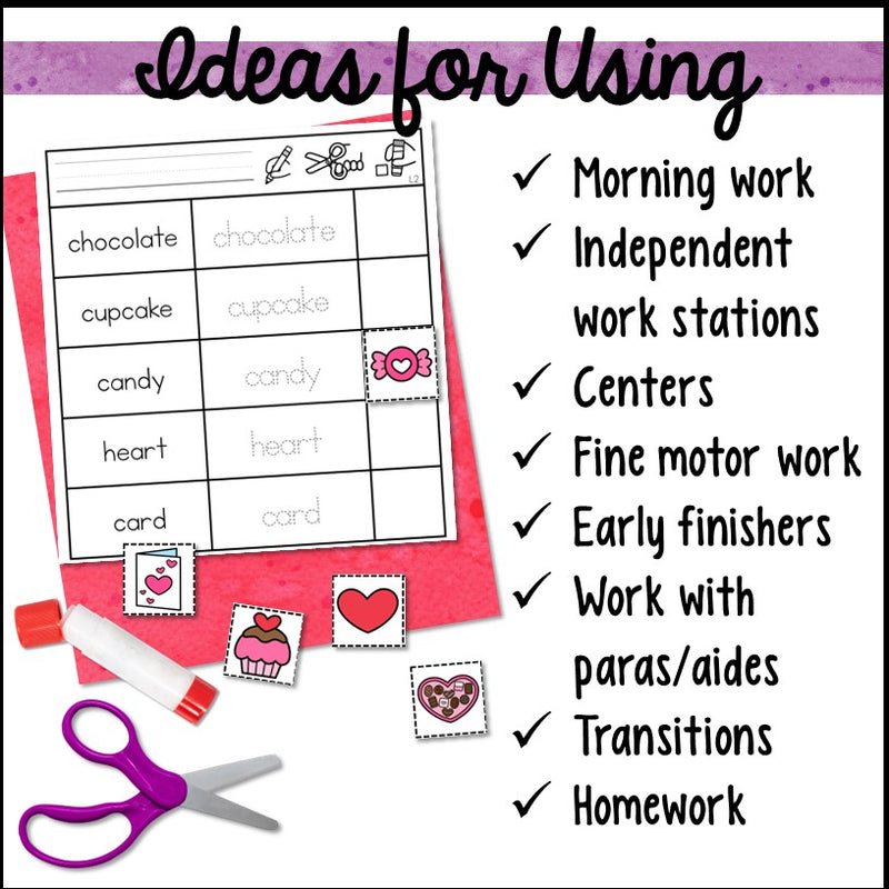 Valentine's Day Write Cut and Paste Worksheets – Autism Work Tasks