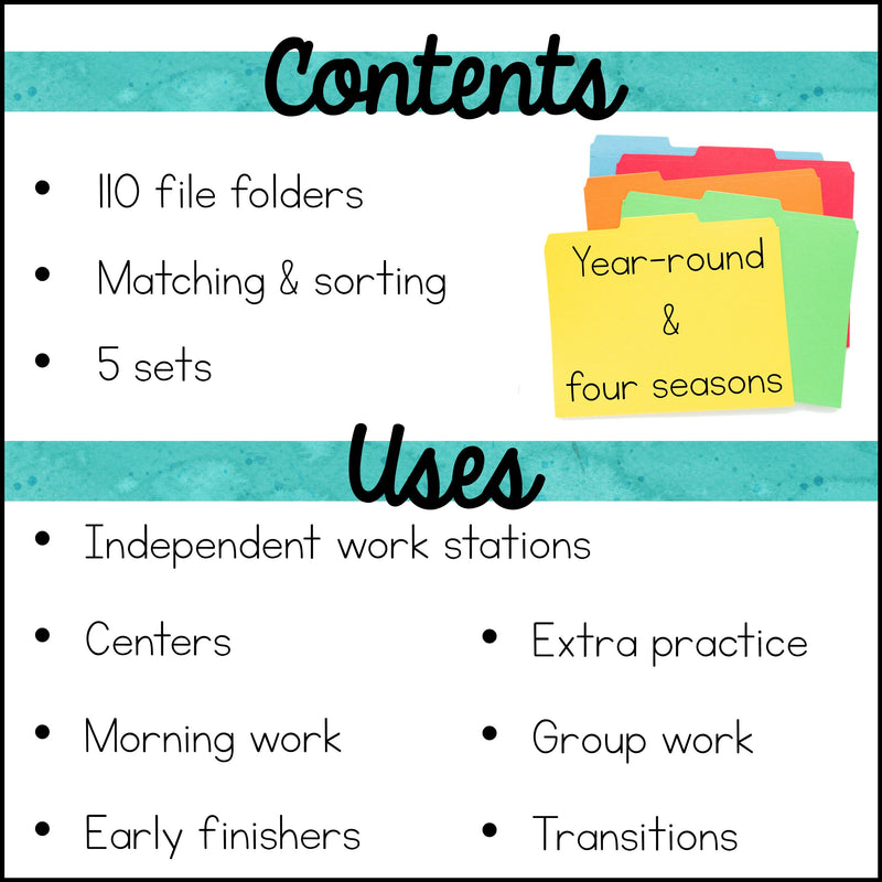 Basic Skills File Folder Games BUNDLE – Autism Work Tasks
