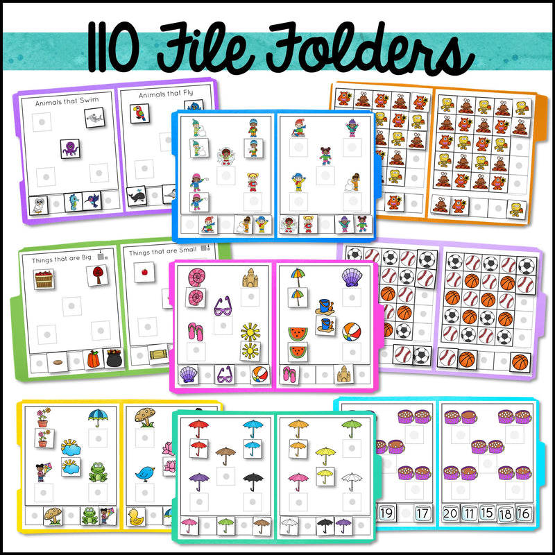 Basic Skills File Folder Games BUNDLE – Autism Work Tasks