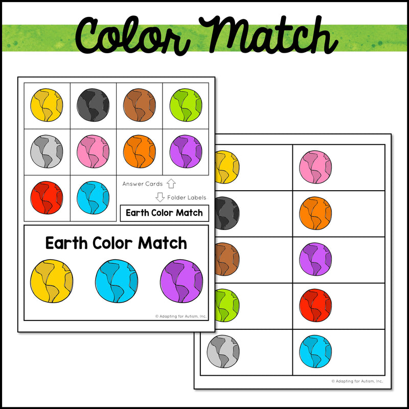 Earth Day File Folder Games - Matching and Sorting – Autism Work Tasks