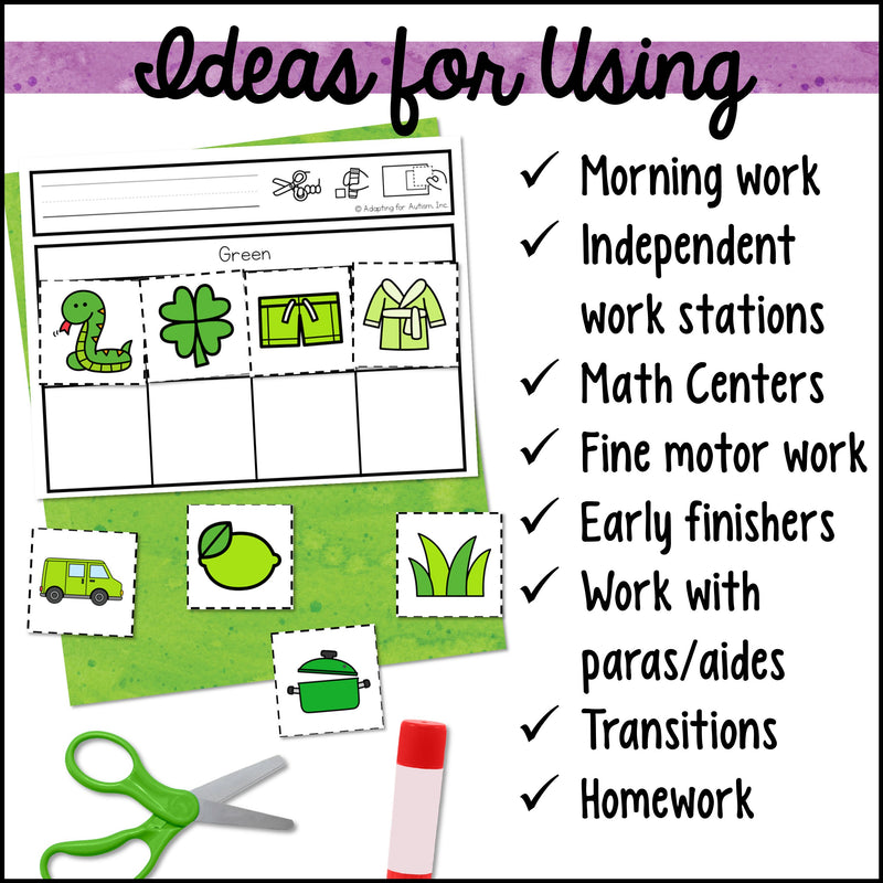 Errorless Cut and Paste Activities - Colors – Autism Work Tasks