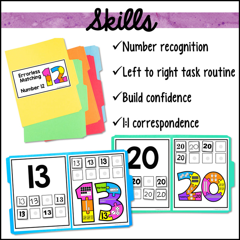 Errorless File Folders - Number Recognition (11-20) – Autism Work Tasks