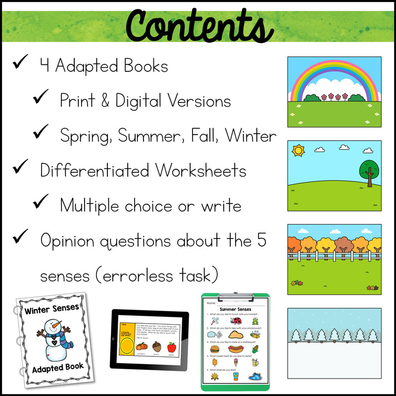 Seasons Adapted Books: 5 Senses BUNDLE – Autism Work Tasks