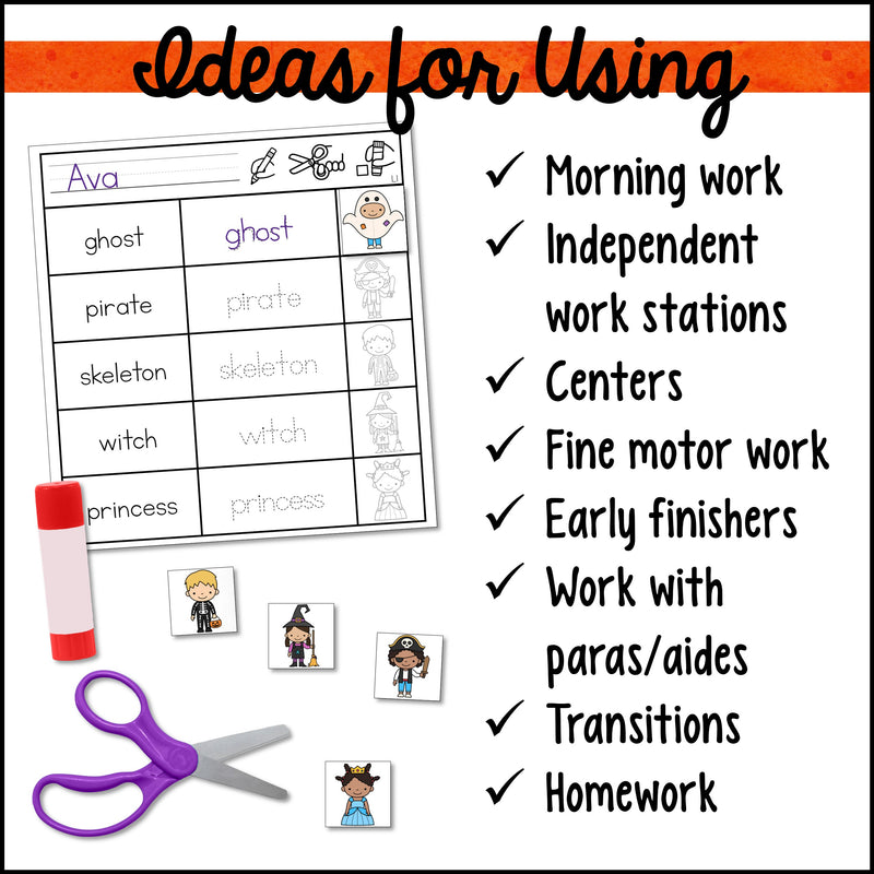 Halloween Write Cut and Paste Activities – Autism Work Tasks