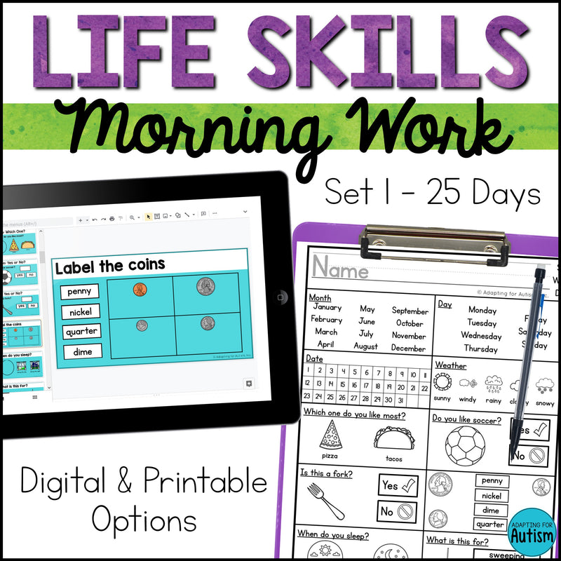 Life Skills Morning Work - Digital and Printable | Set 1 – Autism Work ...