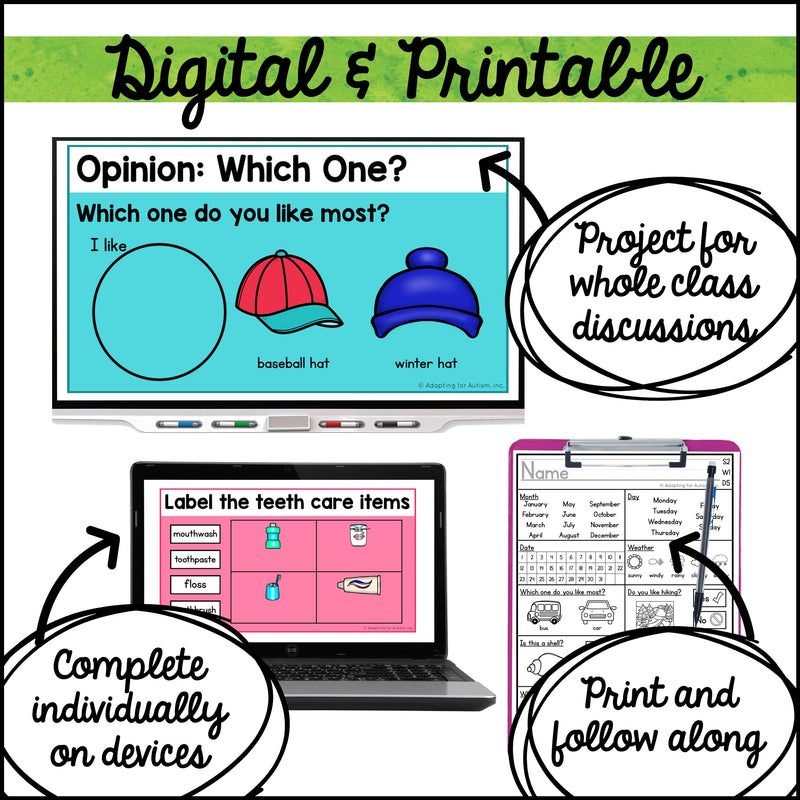 Life Skills Morning Work - Digital and Printable | Set 2 – Autism Work ...