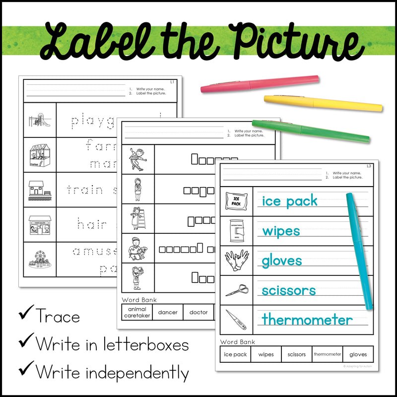 Life Skills Worksheets - Vocabulary BUNDLE – Autism Work Tasks