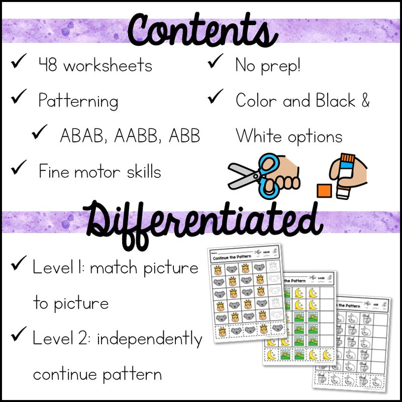 Any Time Patterns Cut and Paste Activities – Autism Work Tasks