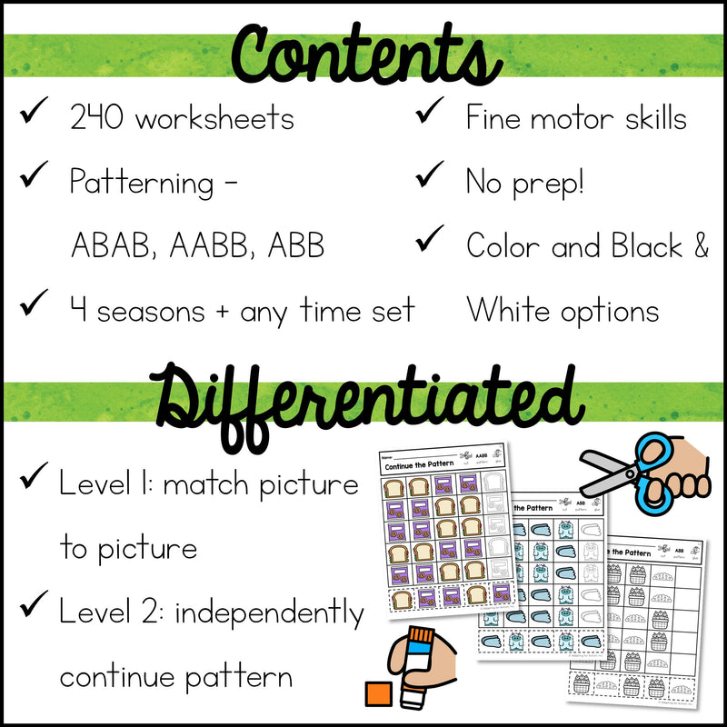 Patterns Cut and Paste Activities bBundle – Autism Work Tasks