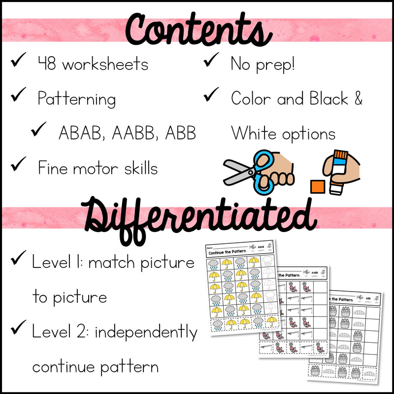 Spring Patterns Cut and Paste Activities – Autism Work Tasks