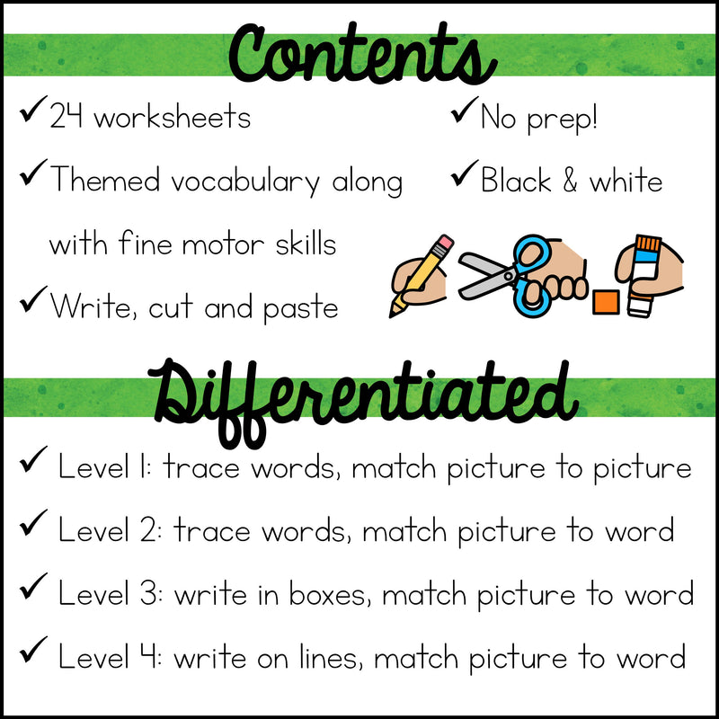 Spring Write Cut and Paste Activities – Autism Work Tasks