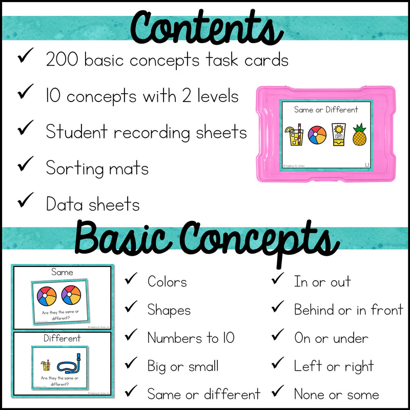 Special Education Task Boxes | Summer Basic Concepts – Autism Work Tasks
