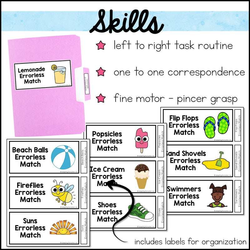 Errorless Summer File Folder Games and Activities – Autism Work Tasks