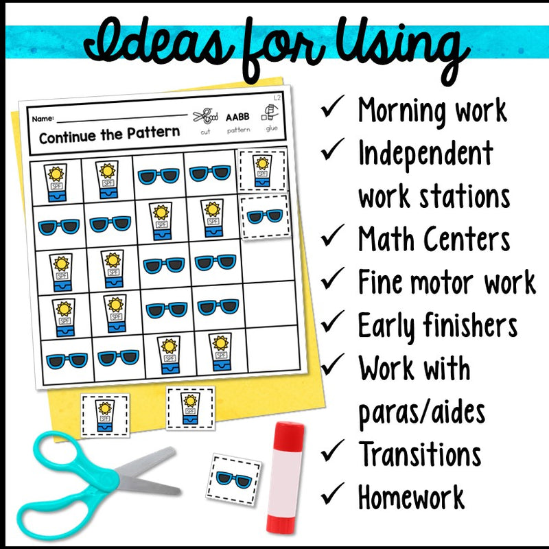 Summer Patterns Cut and Paste Activities – Autism Work Tasks