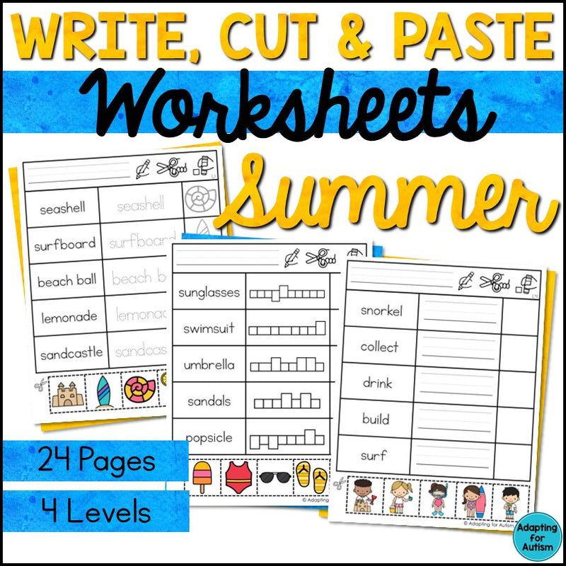 Summer Write Cut and Paste Activities – Autism Work Tasks