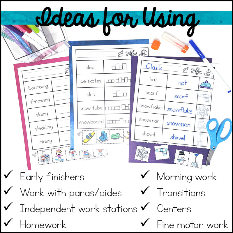 Themed Write Cut and Paste Activities Bundle – Autism Work Tasks