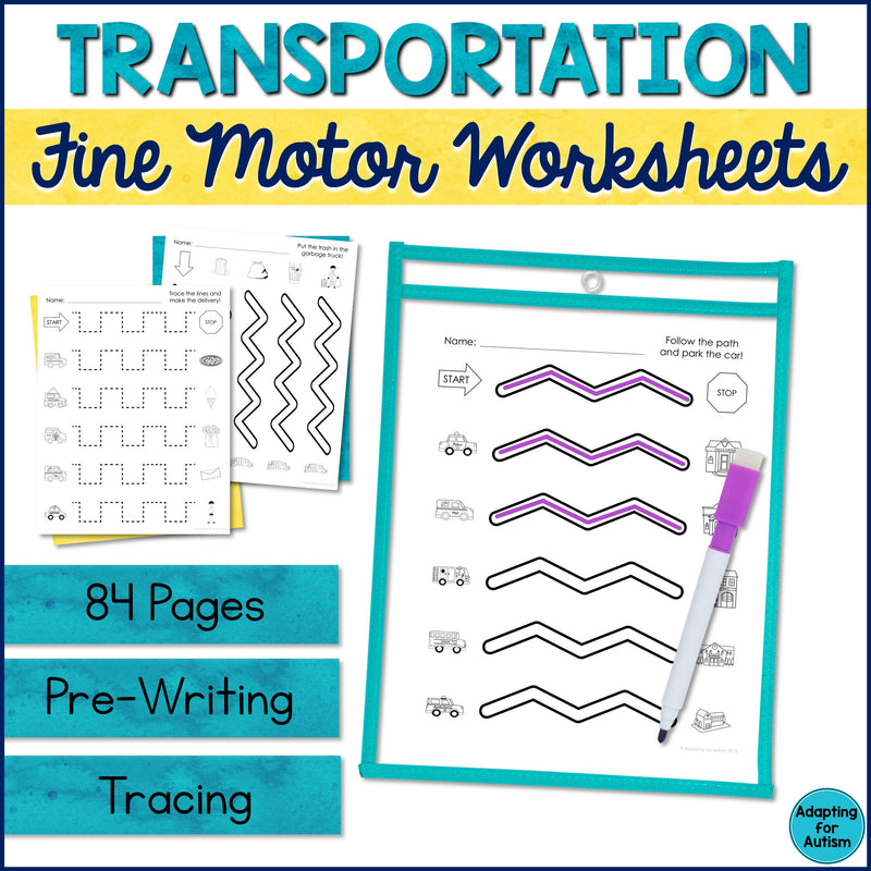 Pre-Writing Print and Go Tracing Practice: Transportation Theme ...