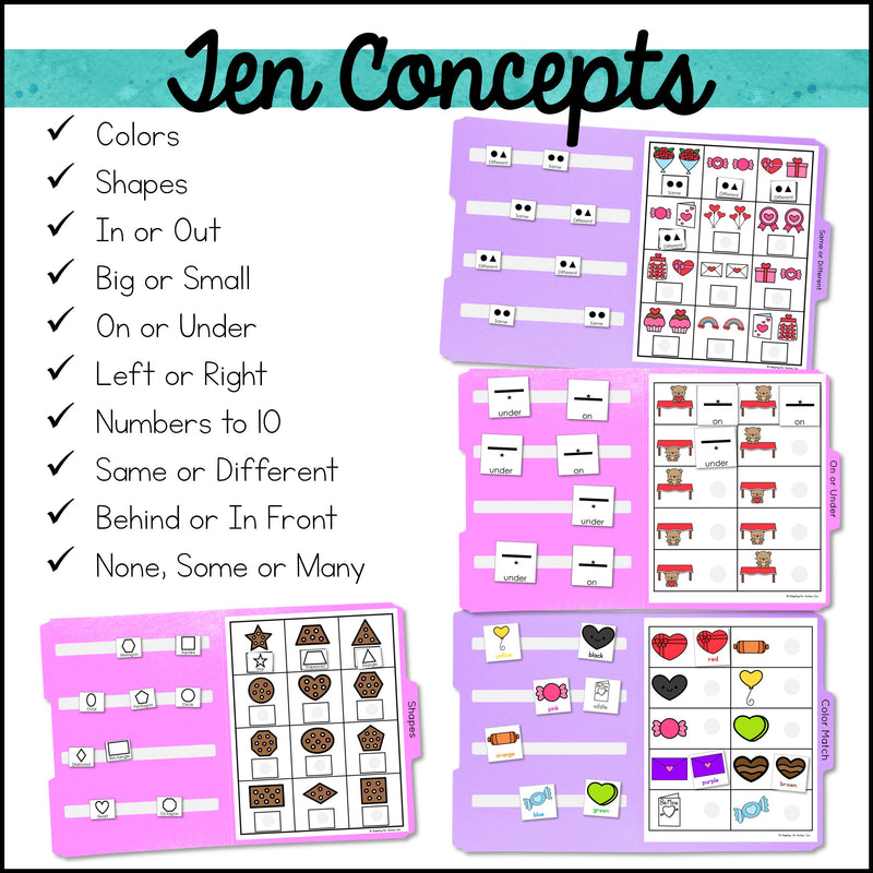Valentine's Day File Folder Games – Basic Concepts – Autism Work Tasks