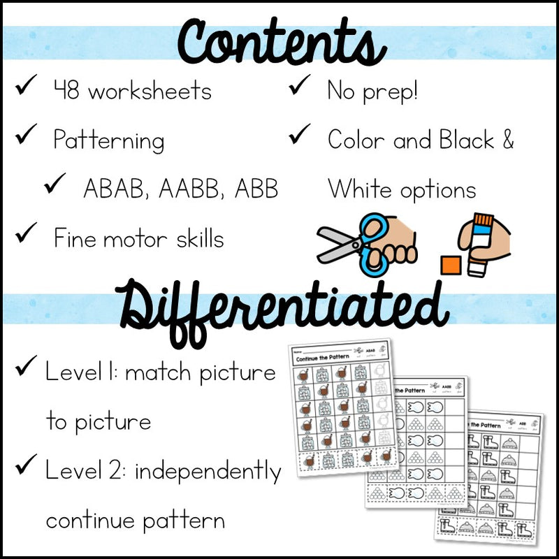 Winter Patterns Cut and Paste Activities – Autism Work Tasks