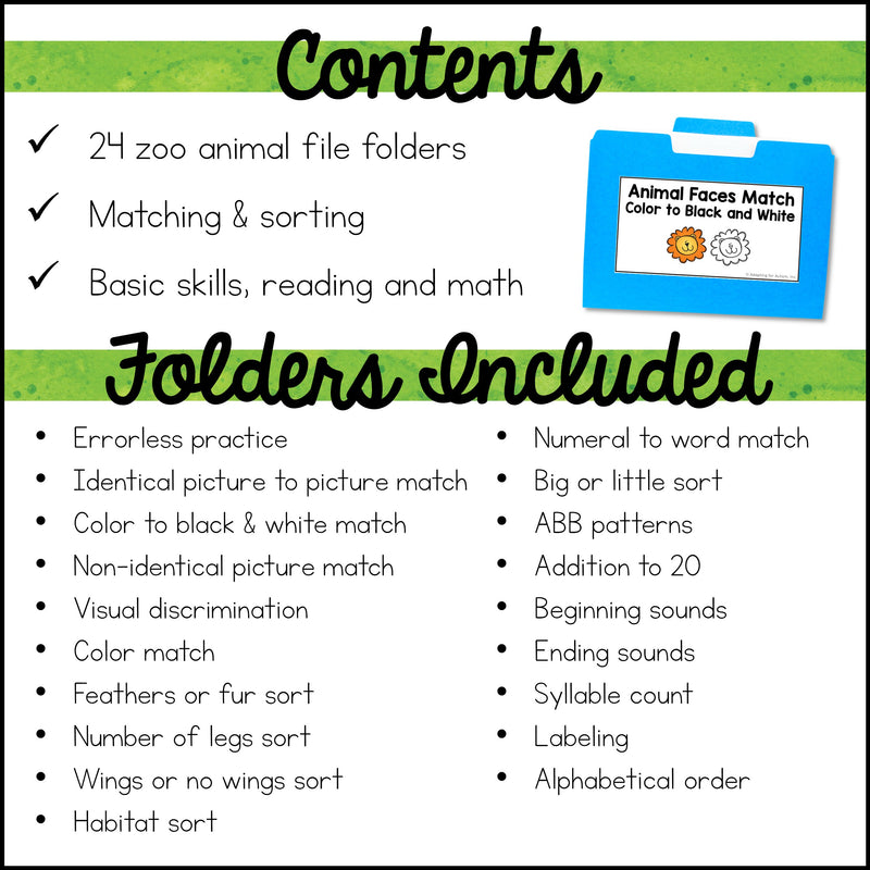 Zoo Animals File Folder Games and Activities – Autism Work Tasks