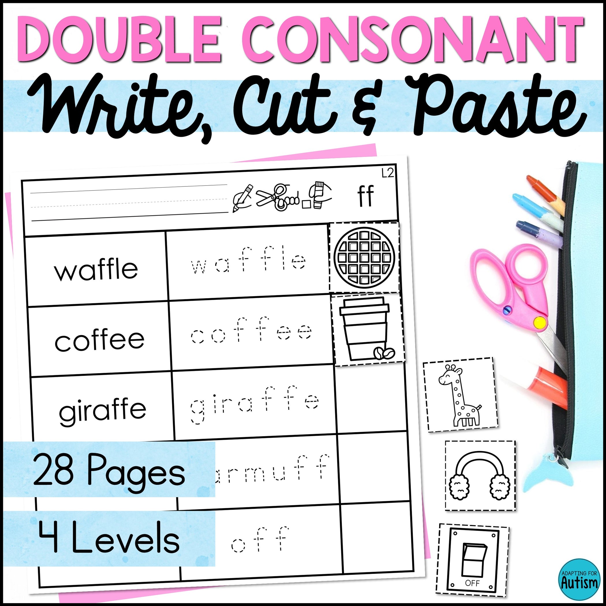 Double Consonants Phonics Worksheets: Cut and Paste Activities for Wor ...